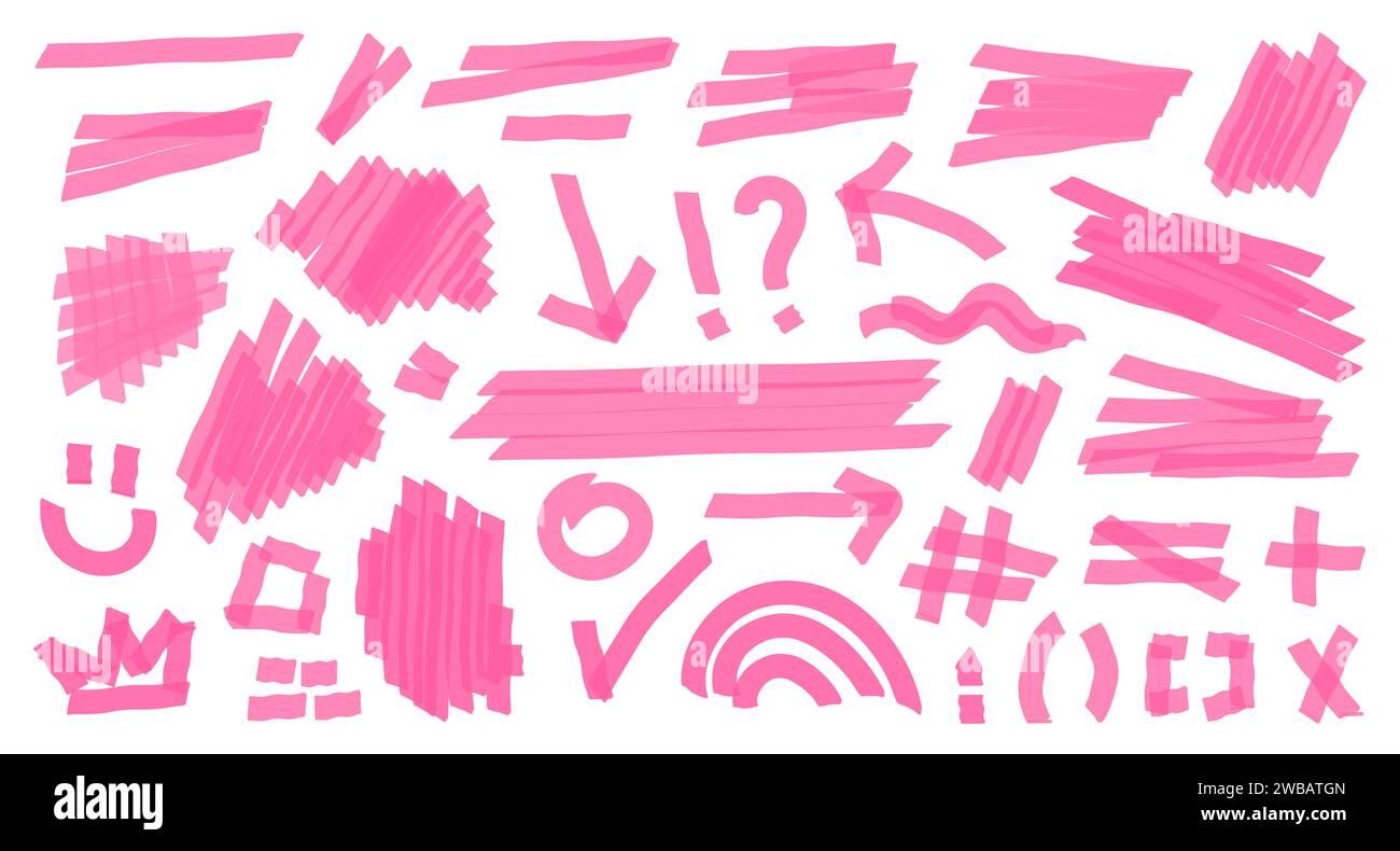 Pink highlight brush underlines, strokes. isolated elements Stock ...