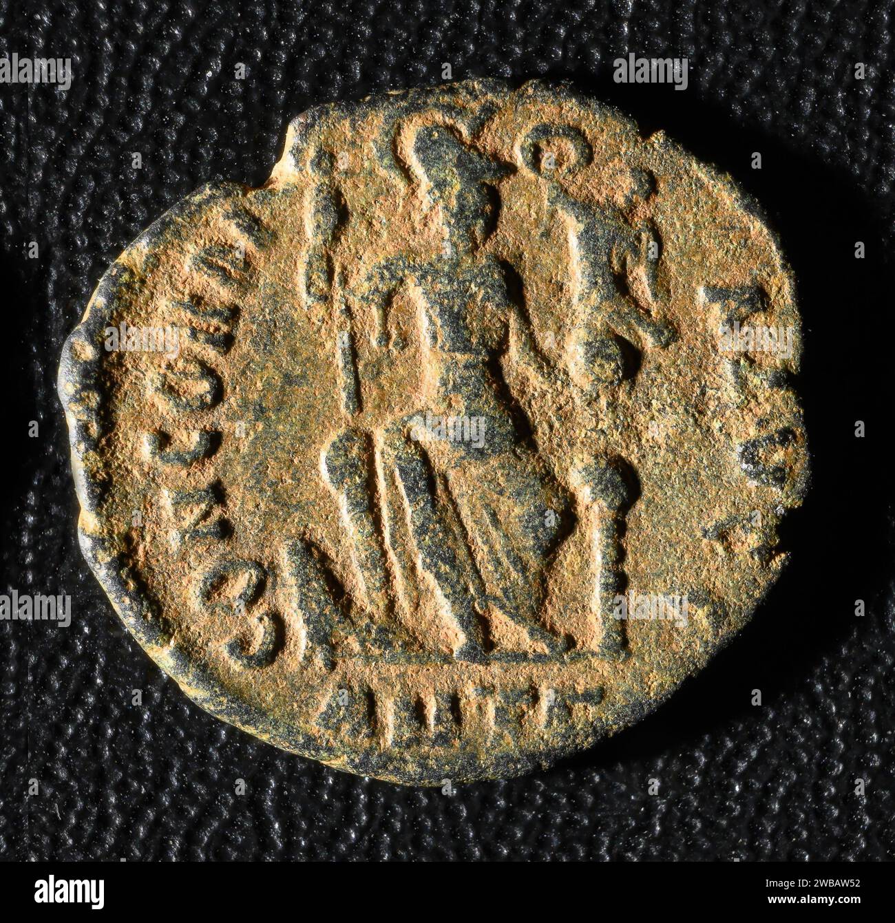 Goddess Concordia on Ancient Roman coin, old worn metal money isolated ...