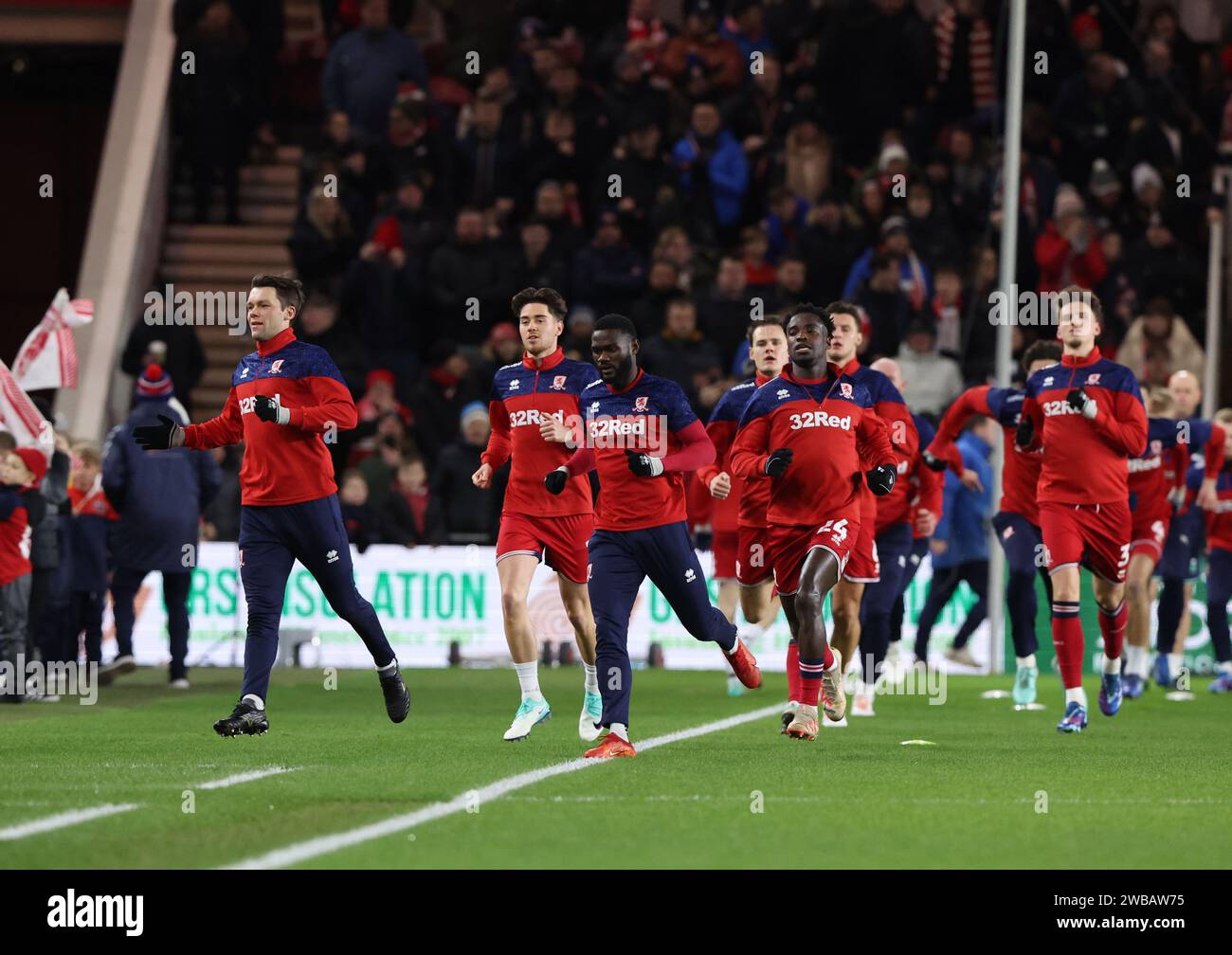 Middlesbrough players warm up ahead of the Carabao Cup Semi Final match ...