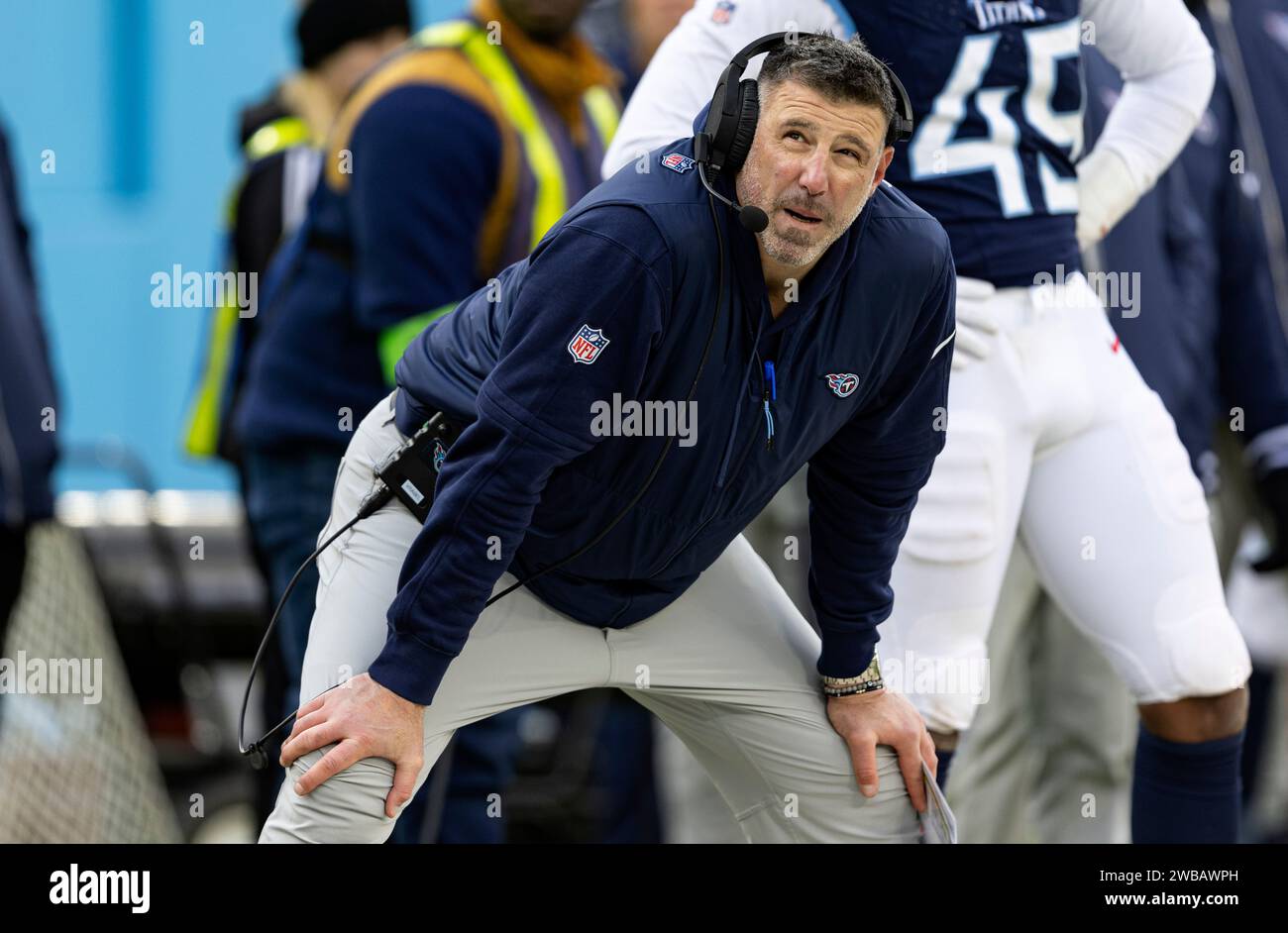 FILE - Tennessee Titans head coach Mike Vrabel watches play on the ...