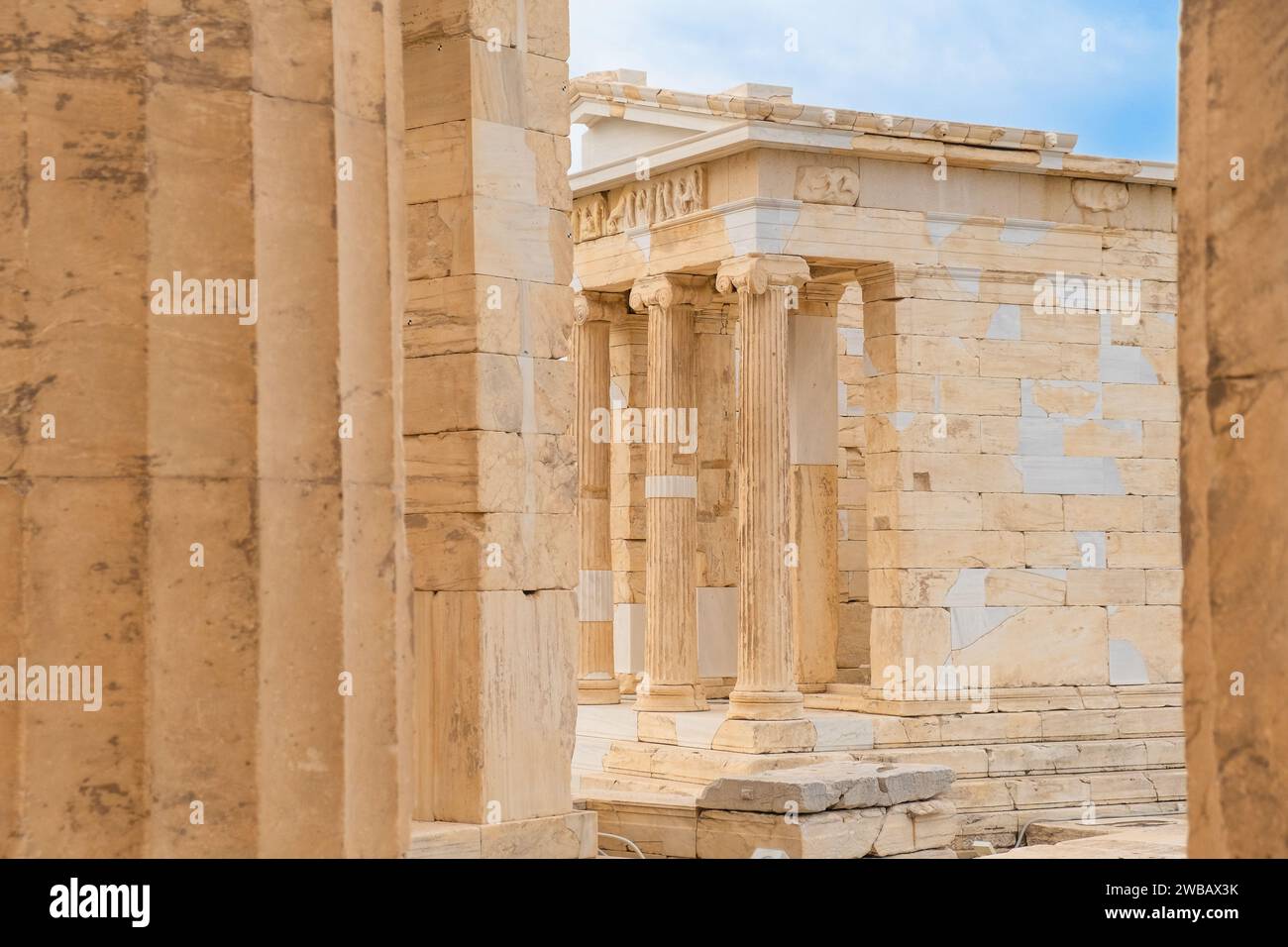 Temple of Athena Nike with columns on the Acropolis in Athens, Greece. Fully Ionic temple on the ...