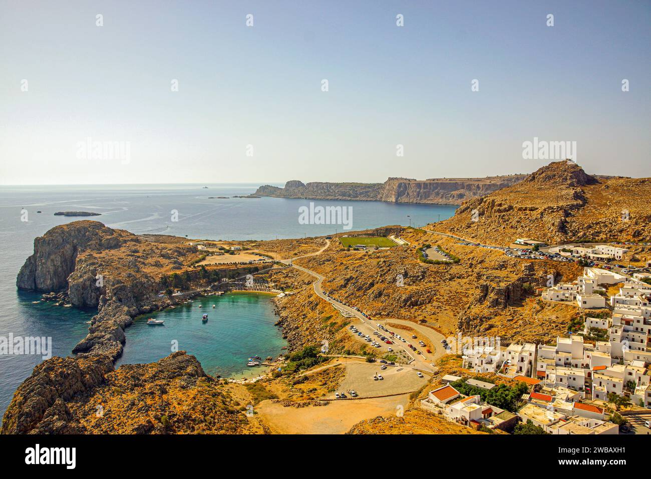 Beautiful cliffs and a typical greek village on the aegean island ...