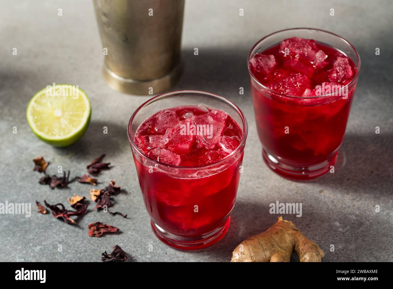 Boozy Cold Jamaican Hibiscus Sorrel Cocktail with Rum and Ice Stock ...