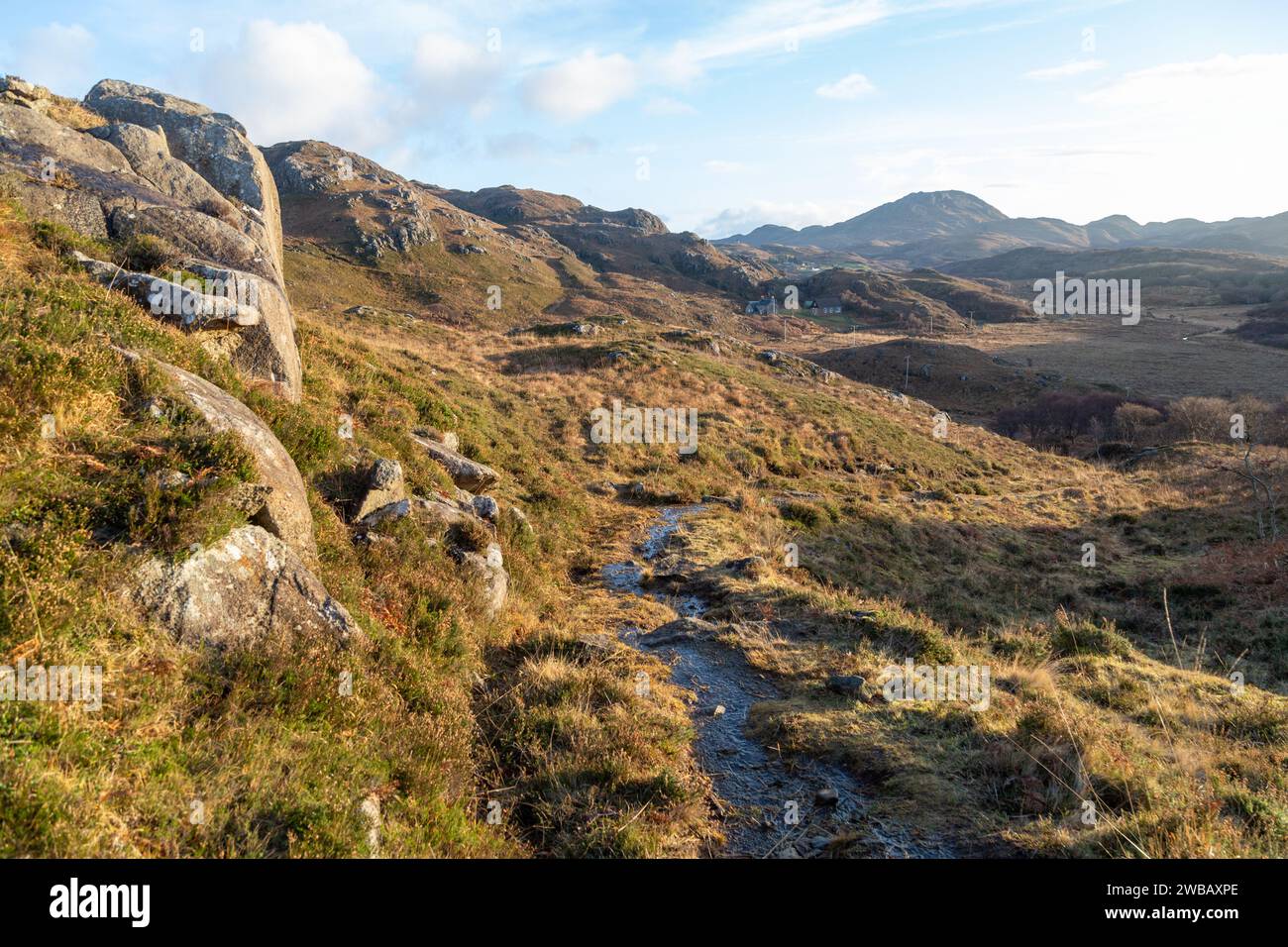 Walking inland from Portuairk on Ardnamurchan peninsula near the old ...
