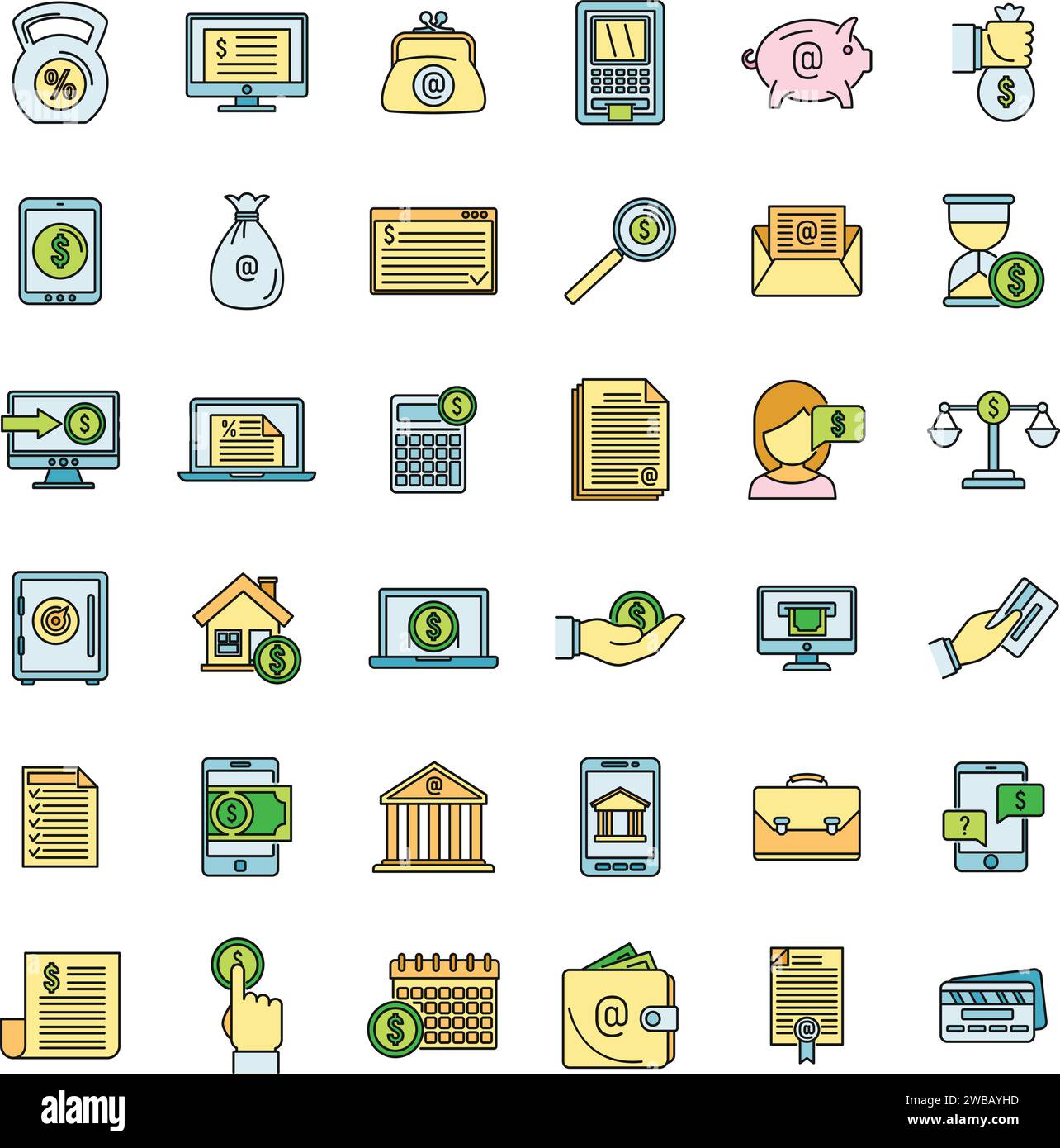 Modern online loan icons set. Outline set of modern online loan vector ...