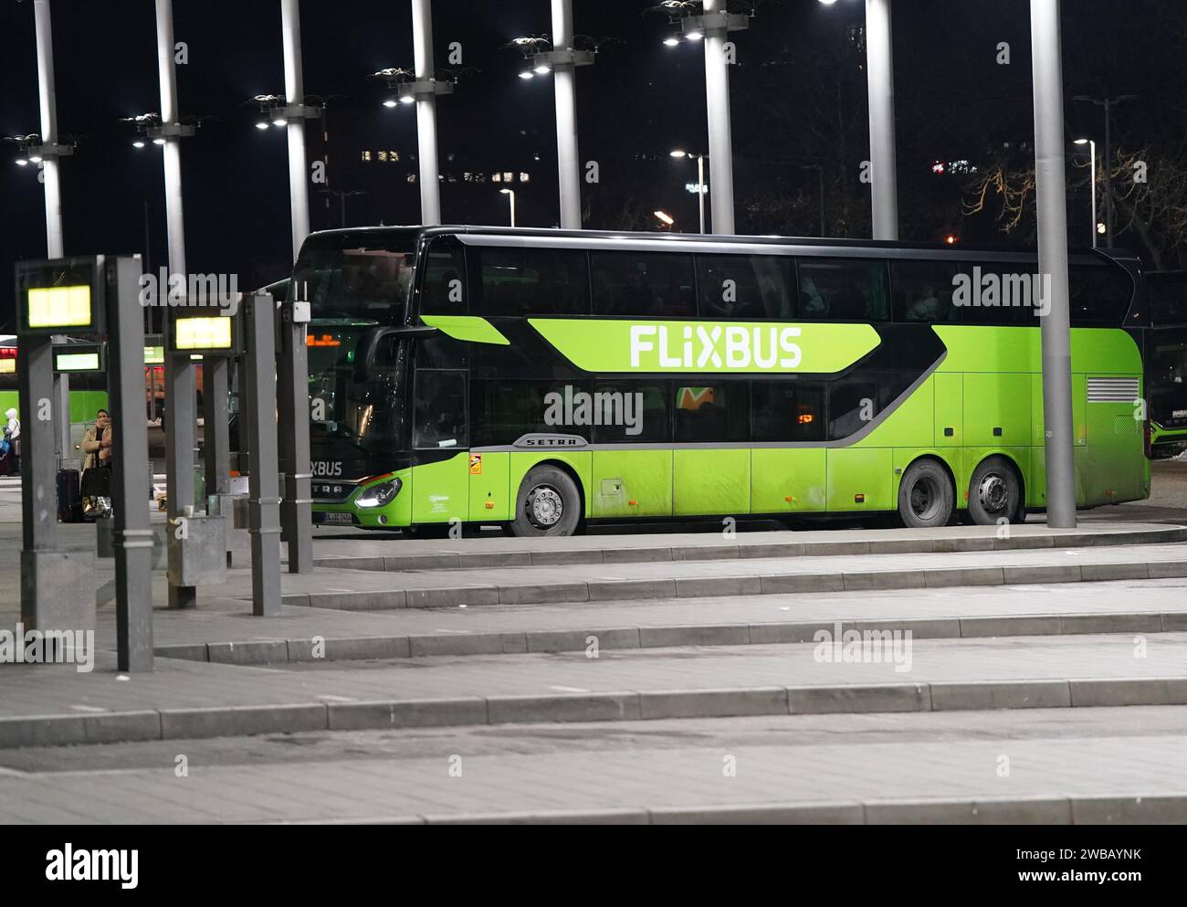 Hamburg, Germany. 09th Jan, 2024. A Flixbus stands at the central bus ...