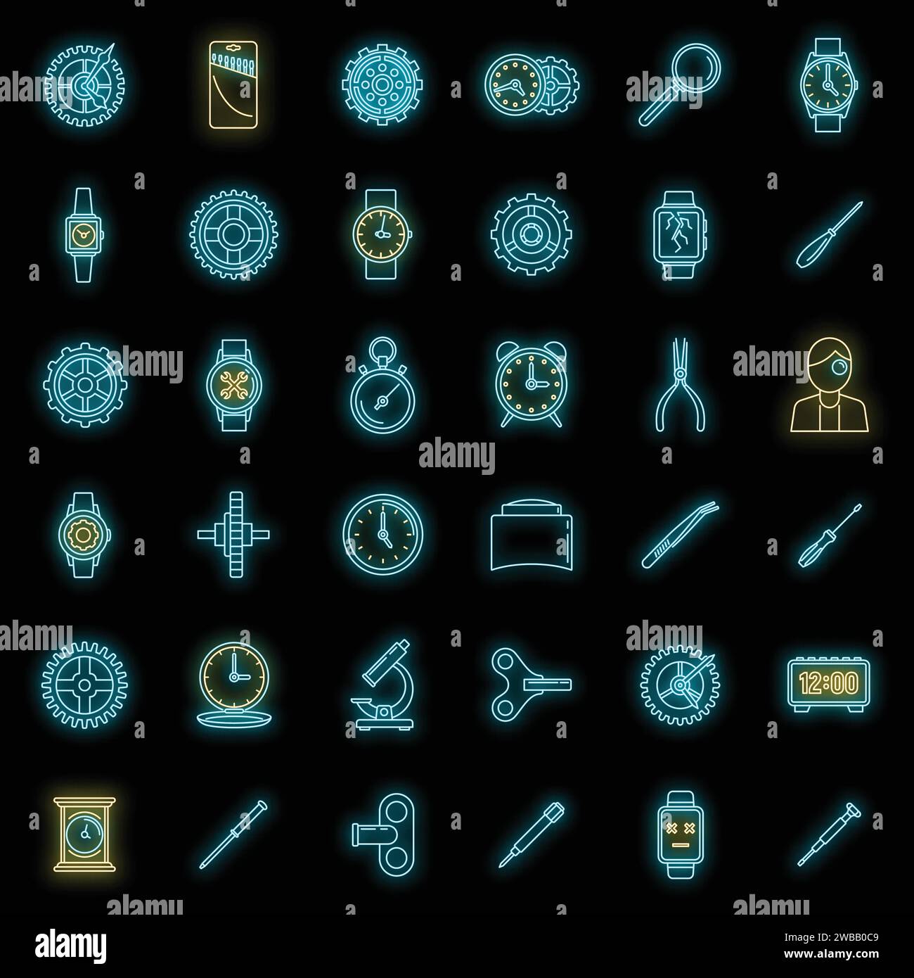 Mechanic watch repair icons set. Outline set of mechanic watch repair ...