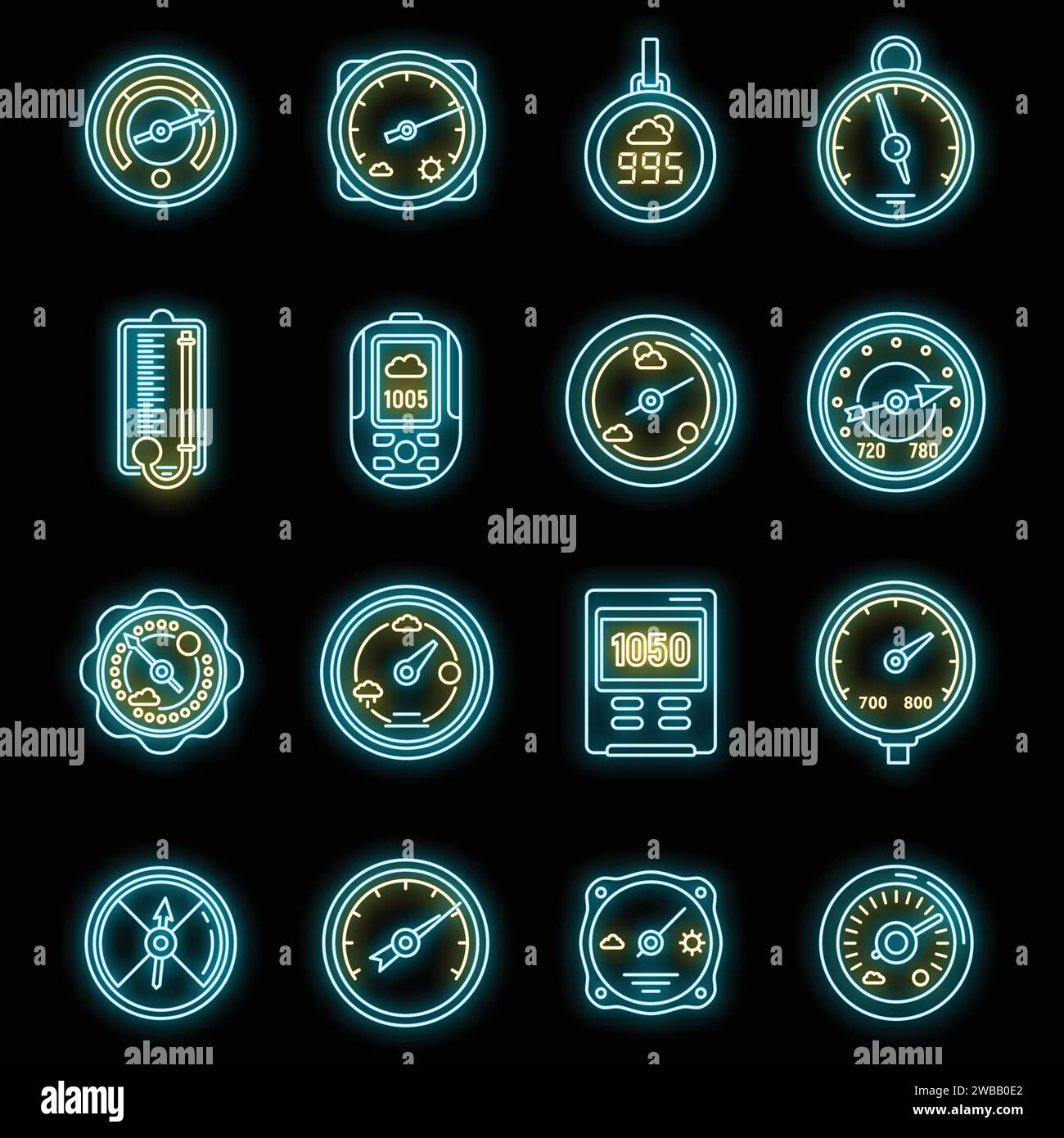 Barometer control icons set. Outline set of barometer control vector ...