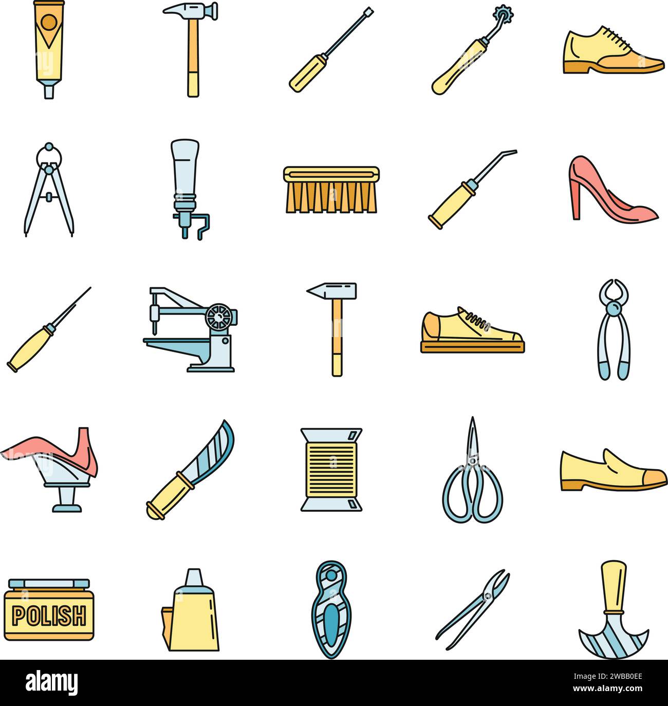 Shoe repair shop icons set. Outline set of shoe repair shop vector ...