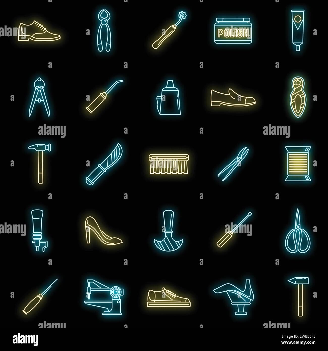 Shoe repair shop icons set. Outline set of shoe repair shop vector ...