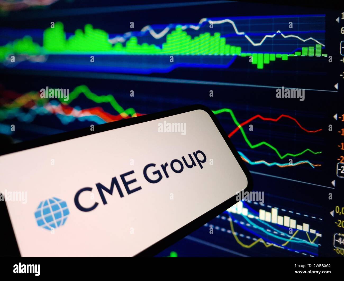 Konskie, Poland - January 07, 2024: CME Group company logo displayed on ...
