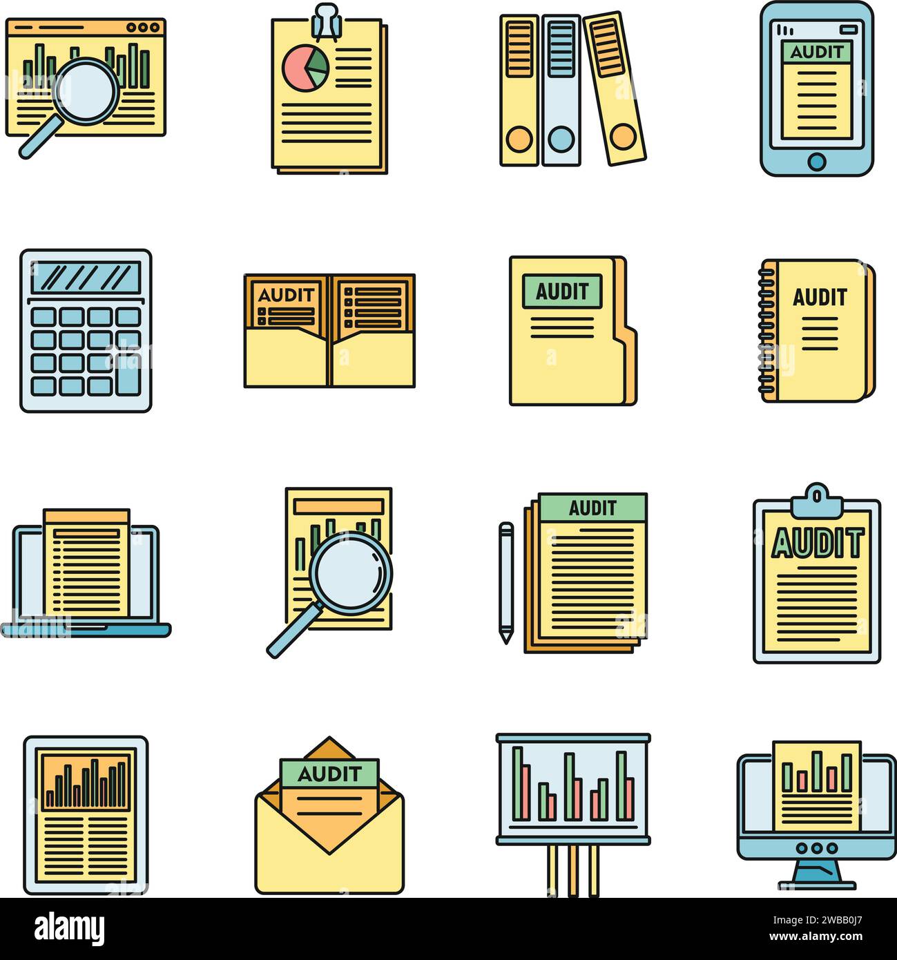 Audit system icons set. Outline set of audit system vector icons thin ...