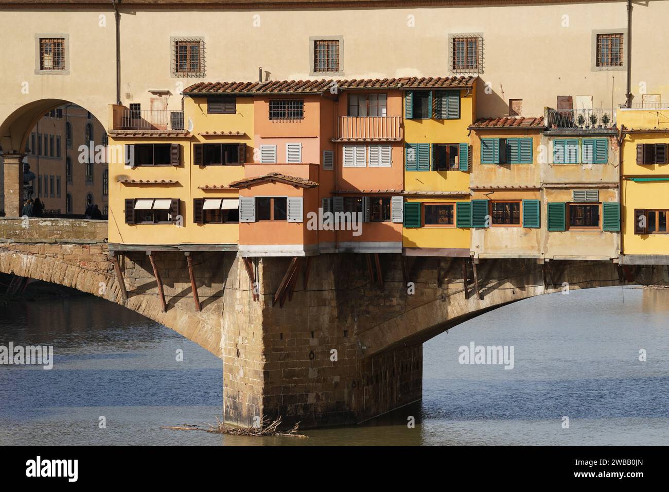 Ponte Vecchio bridge with shops and buildings on the bridge in Florence ...
