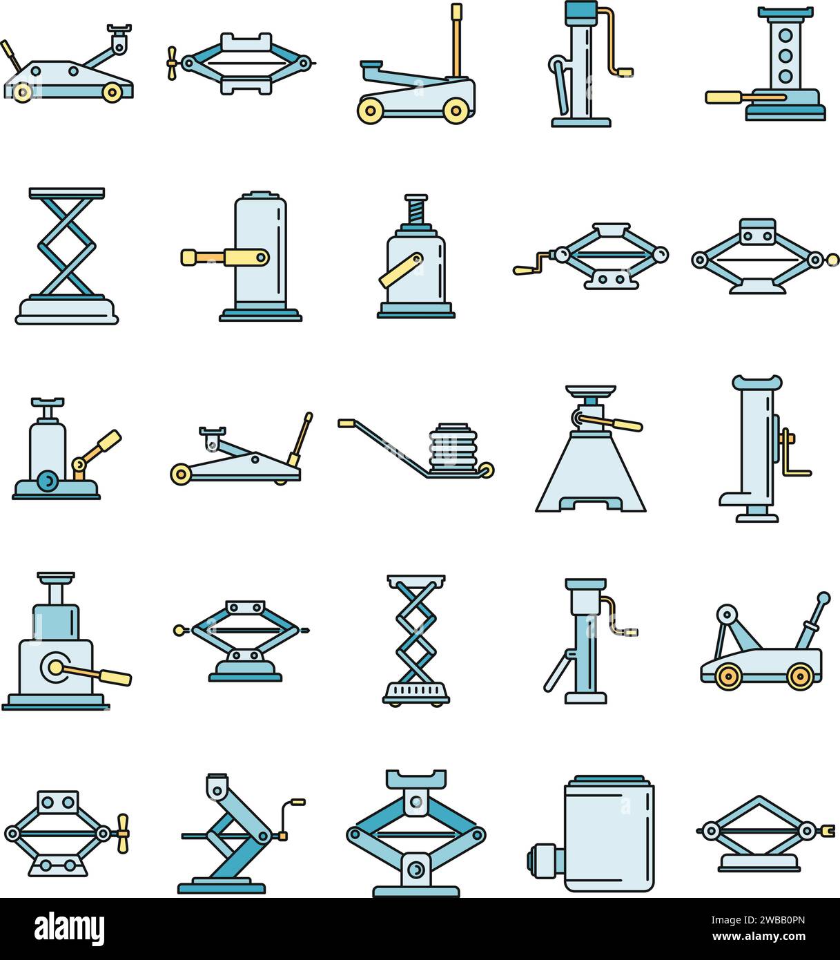 Modern jack-screw icons set. Outline set of modern jack-screw vector ...