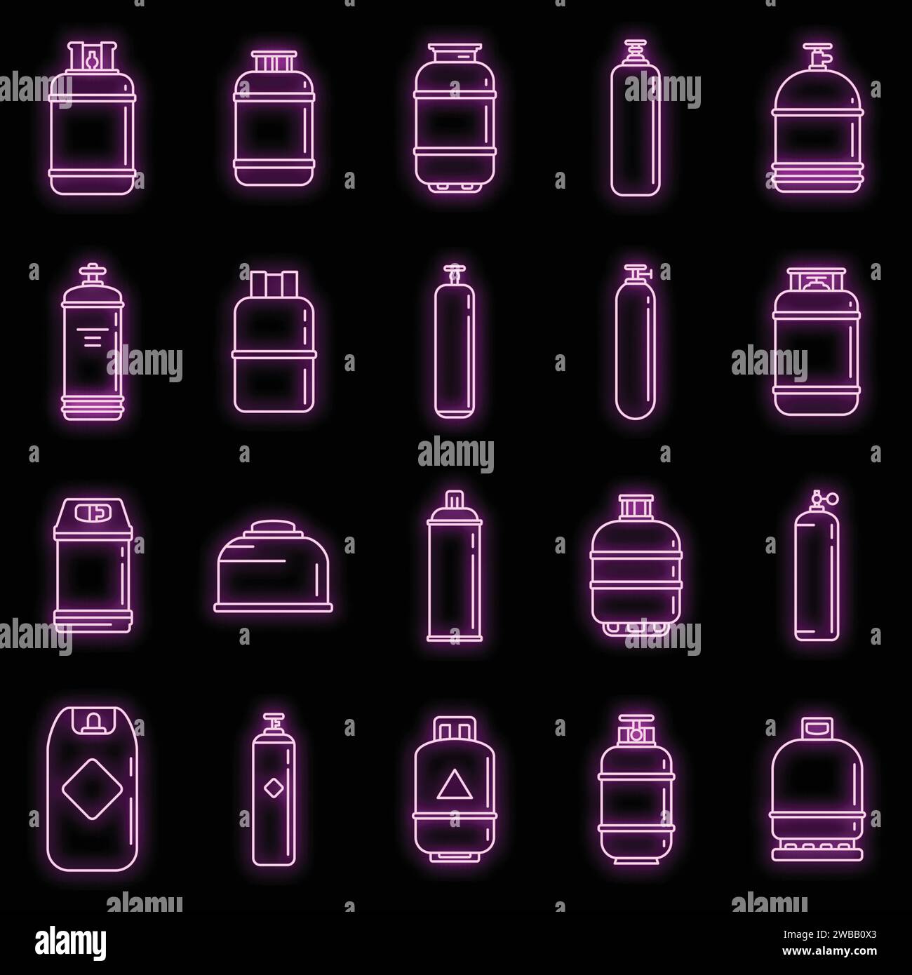 Industrial gas cylinders icons set. Outline set of industrial gas ...