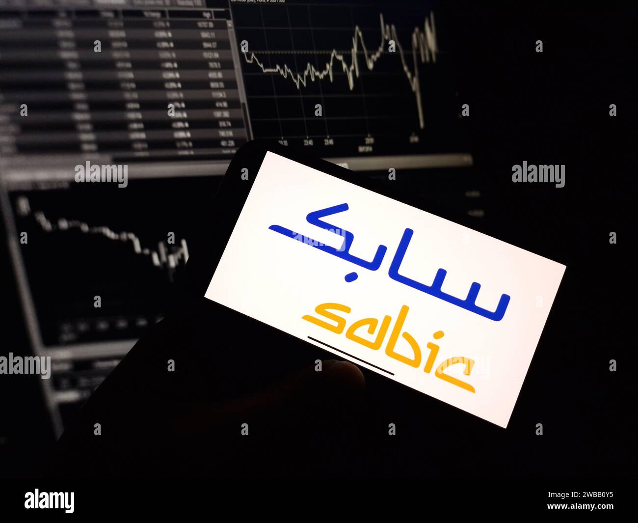 Konskie, Poland - January 07, 2024: SABIC company logo displayed on mobile phone screen Stock ...