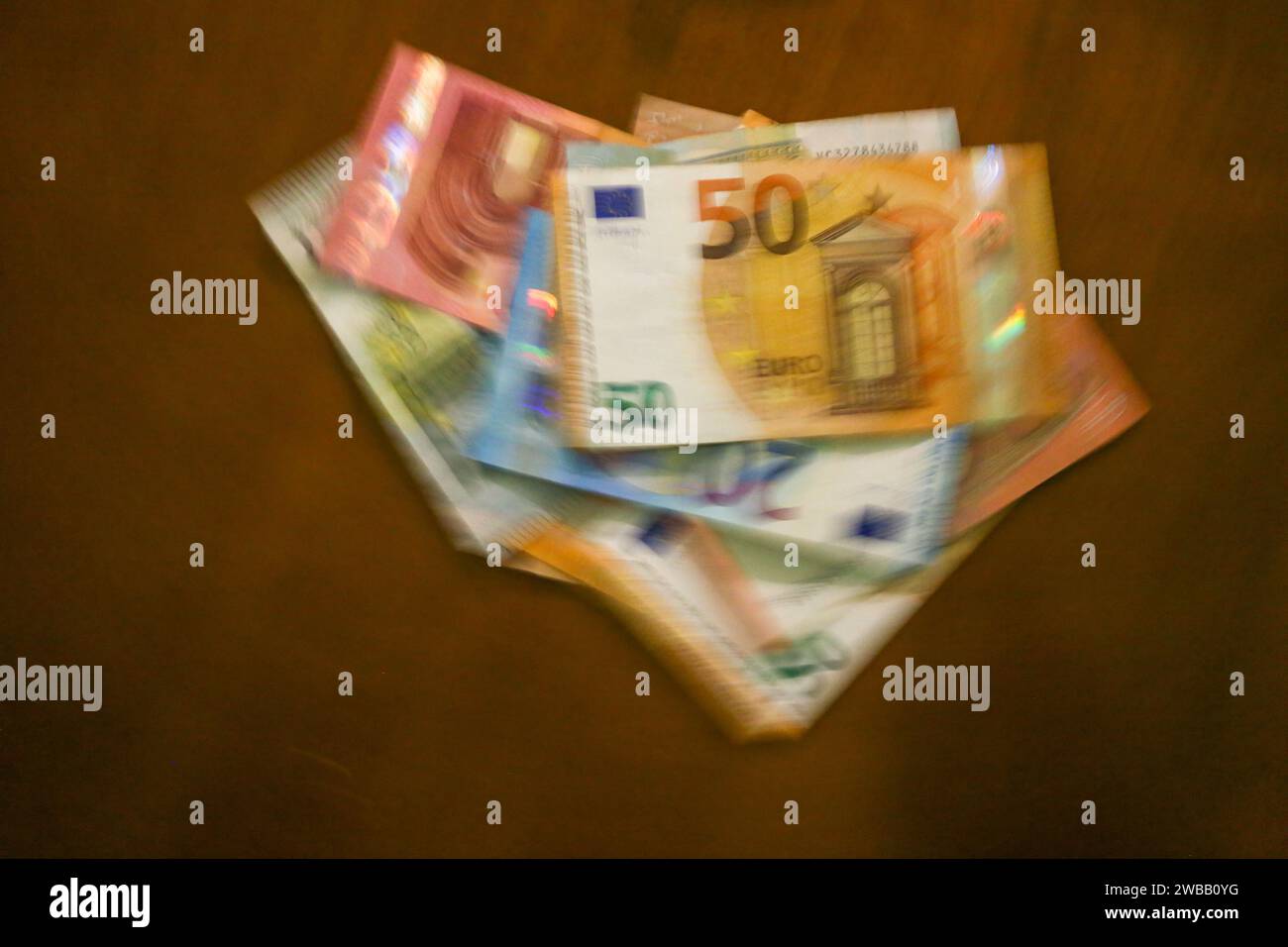 Noreña, Spain, January 9th, 2024: Various euro bills for 65% of ...