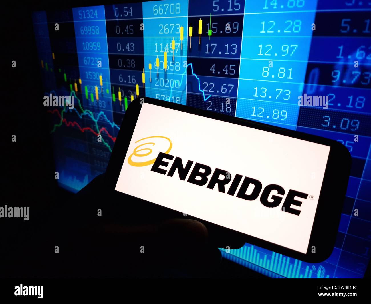 Konskie, Poland - January 07, 2024: Enbridge company logo displayed on ...