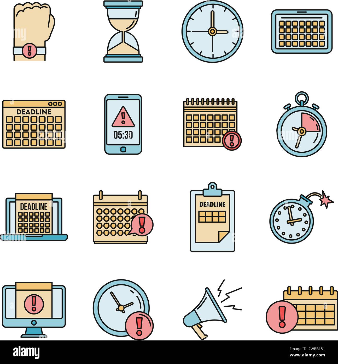Work deadline icons set. Outline set of work deadline vector icons thin ...