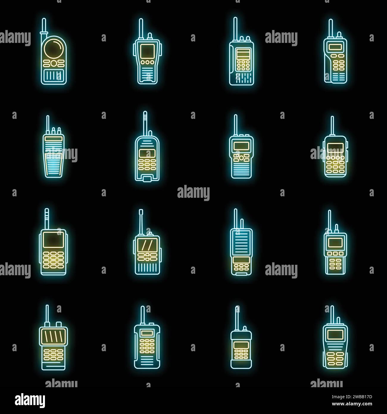 Security walkie talkie icons set. Outline set of security walkie talkie ...