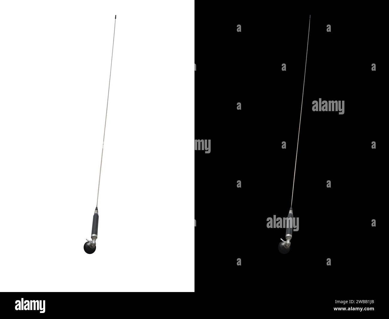 Car Antenna For Cb Radio Or Radio And Mobile Phone On Isolated White And Black Background Stock