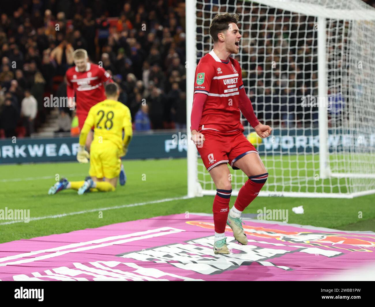 Hayden Hackney of Middlesbrough celebrates scoring during the Carabao ...