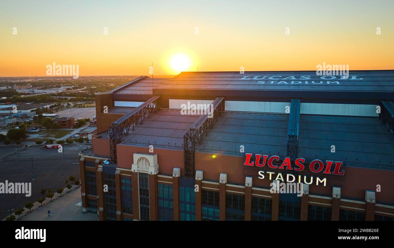 Aerial Golden Hour at Lucas Oil Stadium, Indianapolis Stock Photo - Alamy
