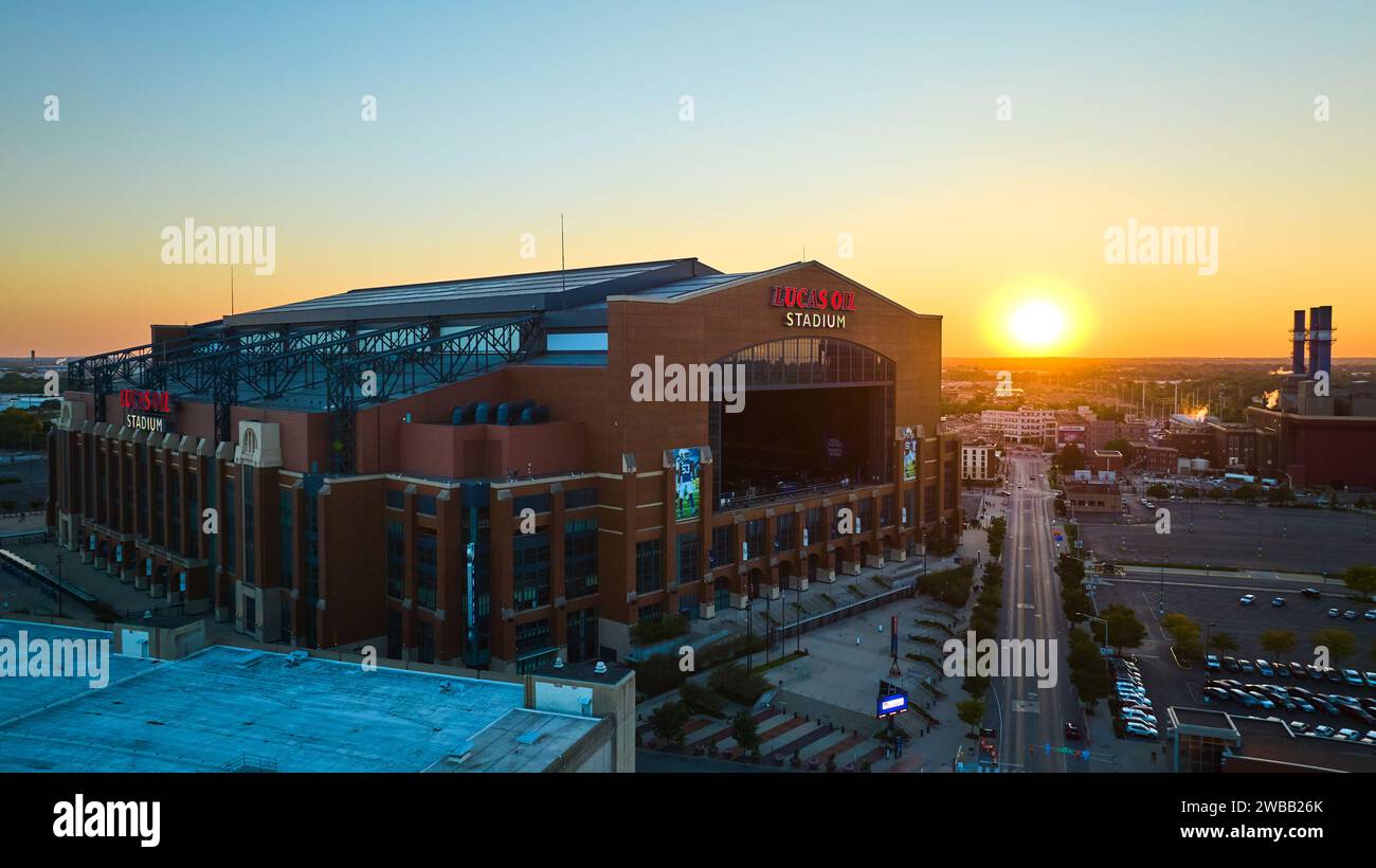 Aerial Sunset Glow on Urban Stadium - Indianapolis Cityscape Stock ...