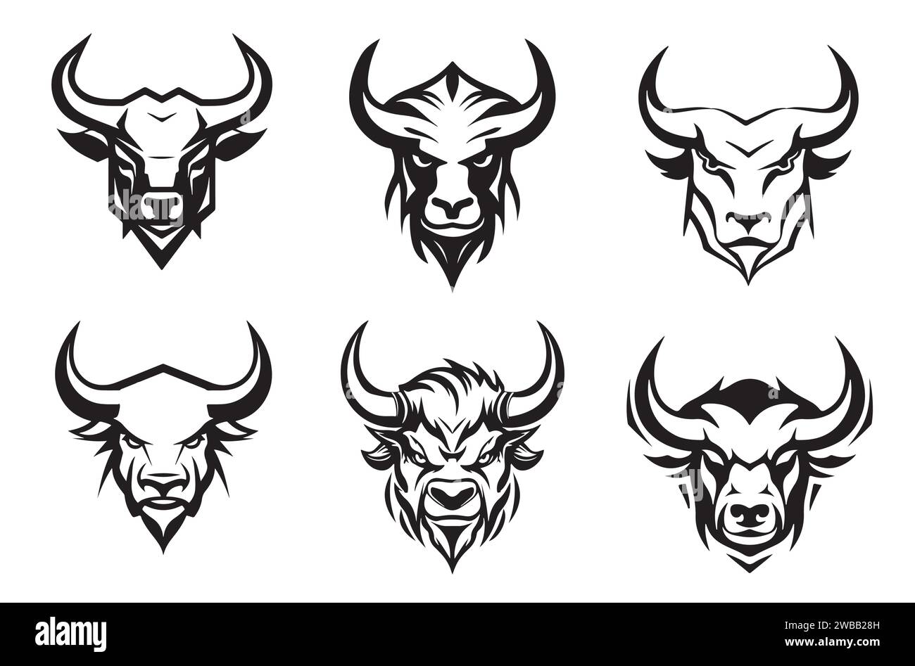 Angry bull head logo, detailed black outline vector illustration ...