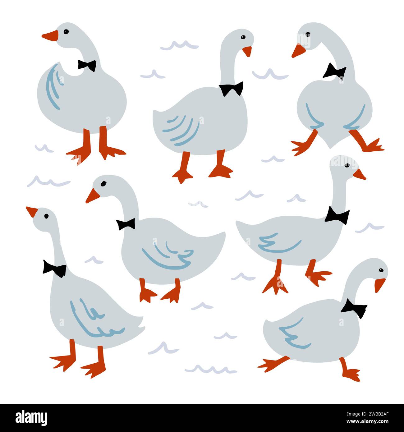 Collection of gentlemen geese. Vector illustration of cartoon geese ...