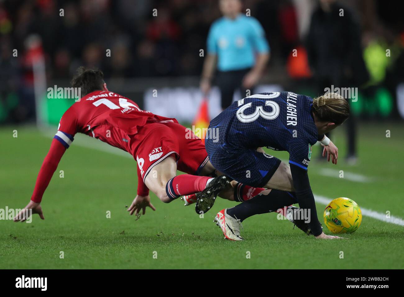 Middlesbrough's Jonathan Howson battles with Chelsea's Conor Gallagher ...