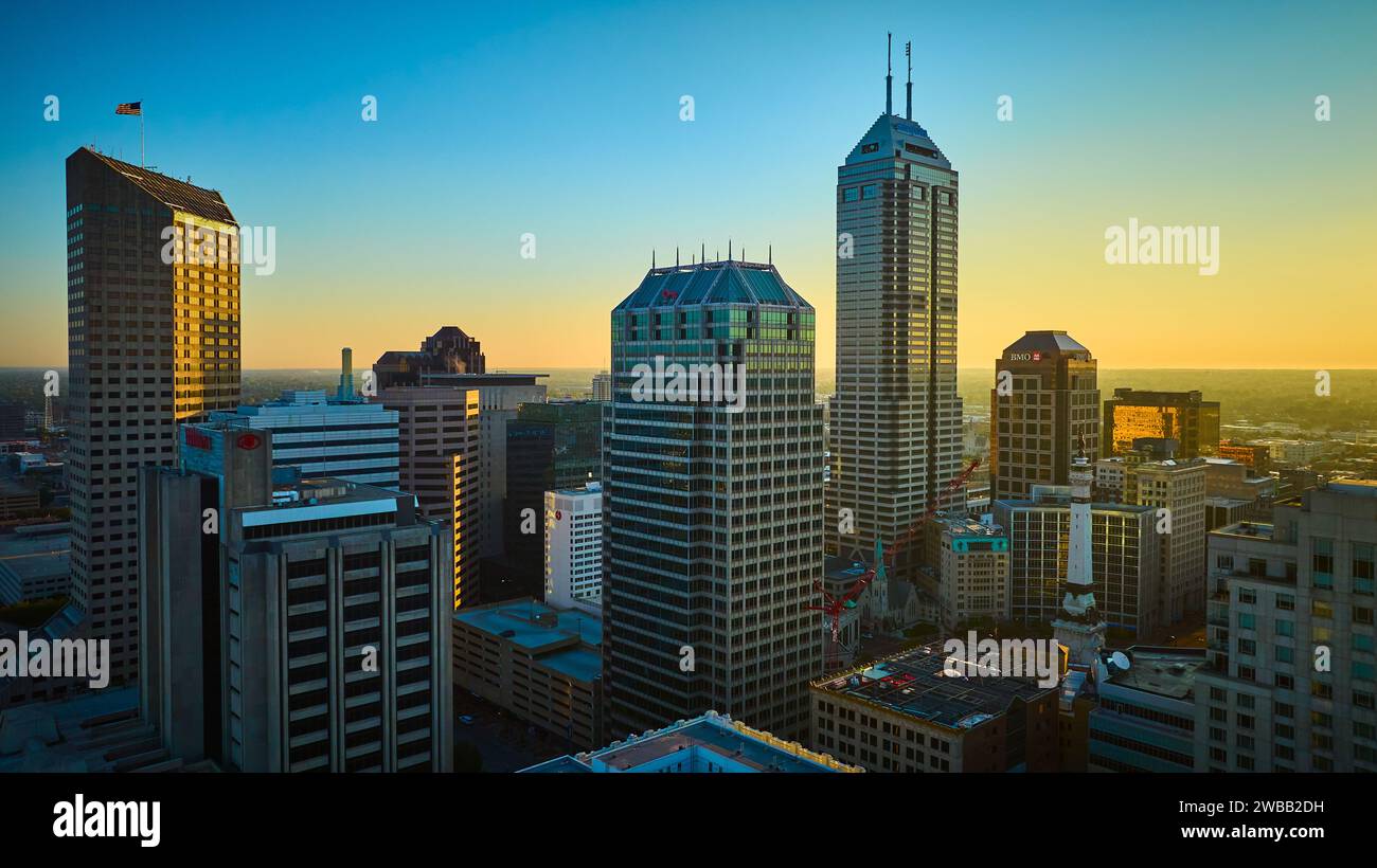 Aerial Golden Hour Skyline of Indianapolis with Sunset Glow Stock Photo ...