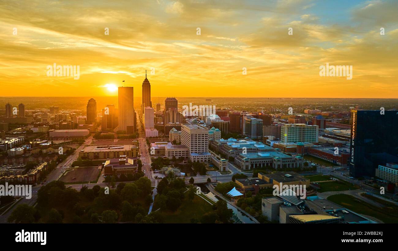 Aerial Sunset Glow on Indianapolis Skyline and Parks Stock Photo - Alamy