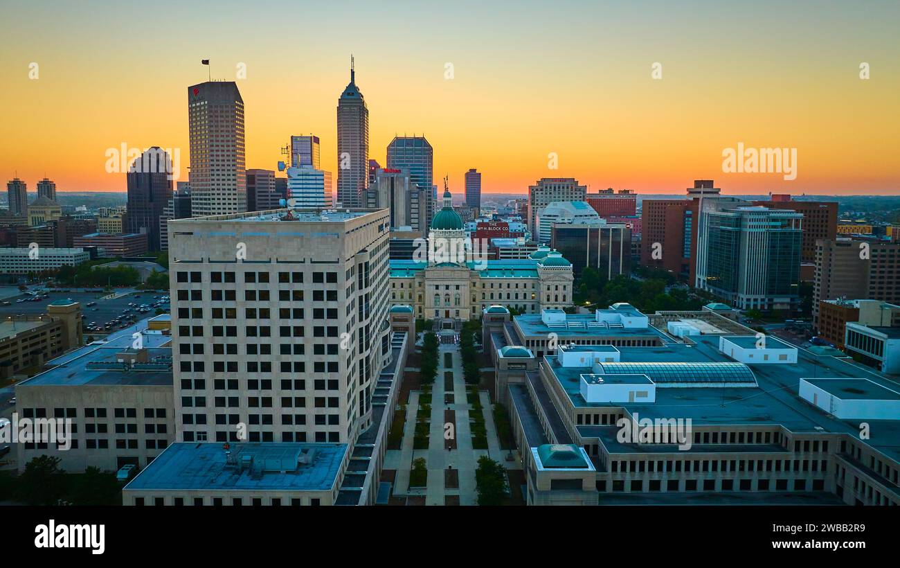 Aerial Golden Hour Skyline with Courthouse Dome in Indianapolis Stock ...