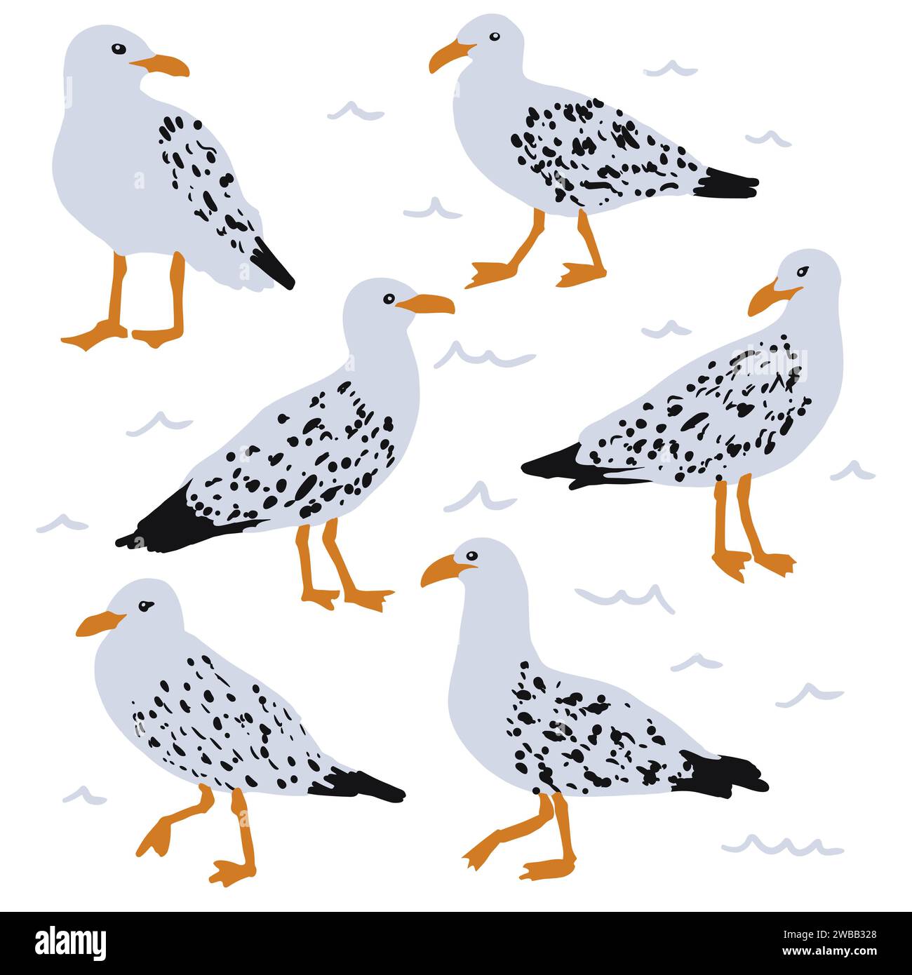 Seagull Collection. Vector illustration of cartoon seagulls birds in ...