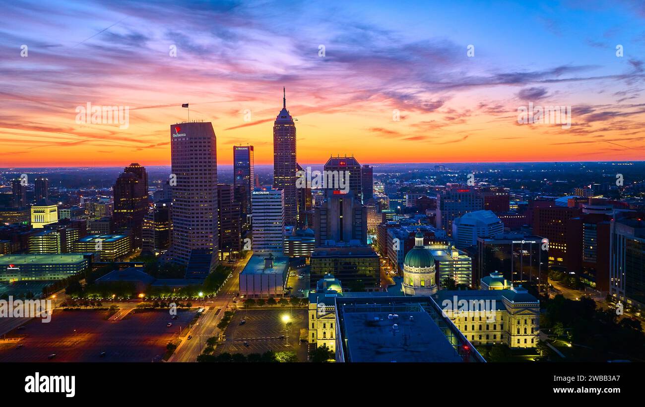 Aerial Blue Hour Over Indianapolis Skyline and Courthouse Stock Photo ...