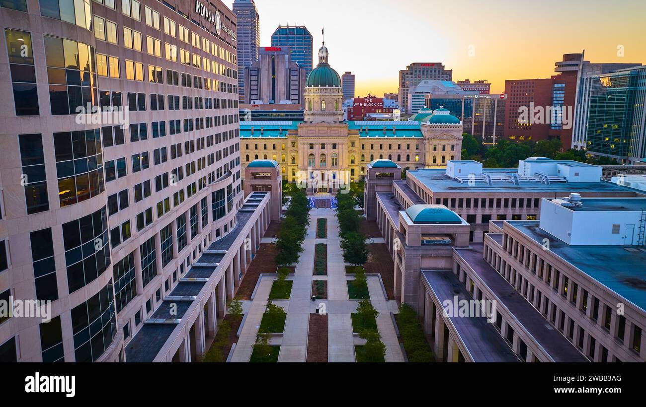 Aerial Golden Hour Cityscape with Government Buildings, Indianapolis ...