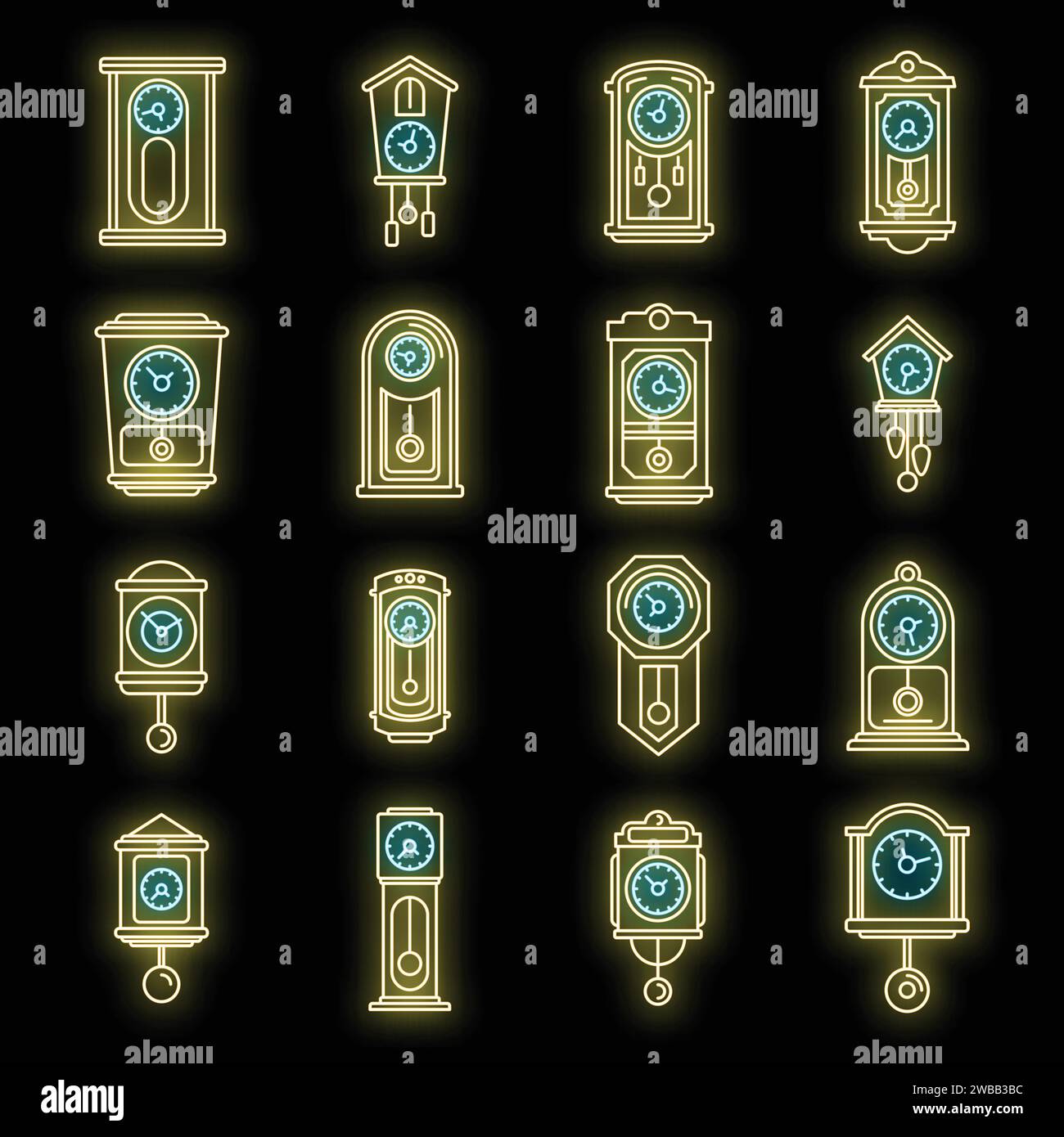 House pendulum clock icons set. Outline set of house pendulum clock ...