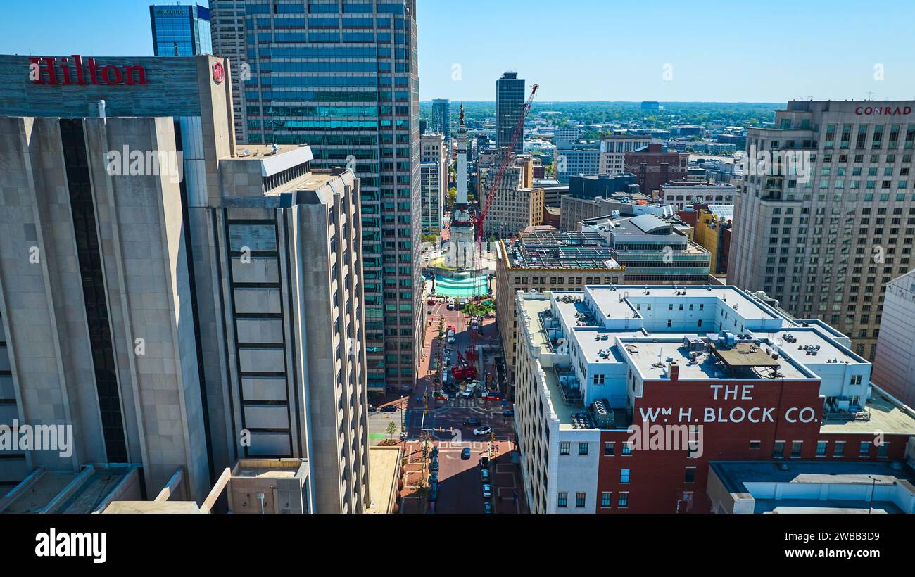 Aerial Downtown Indianapolis Cityscape with Skyscrapers and Street ...