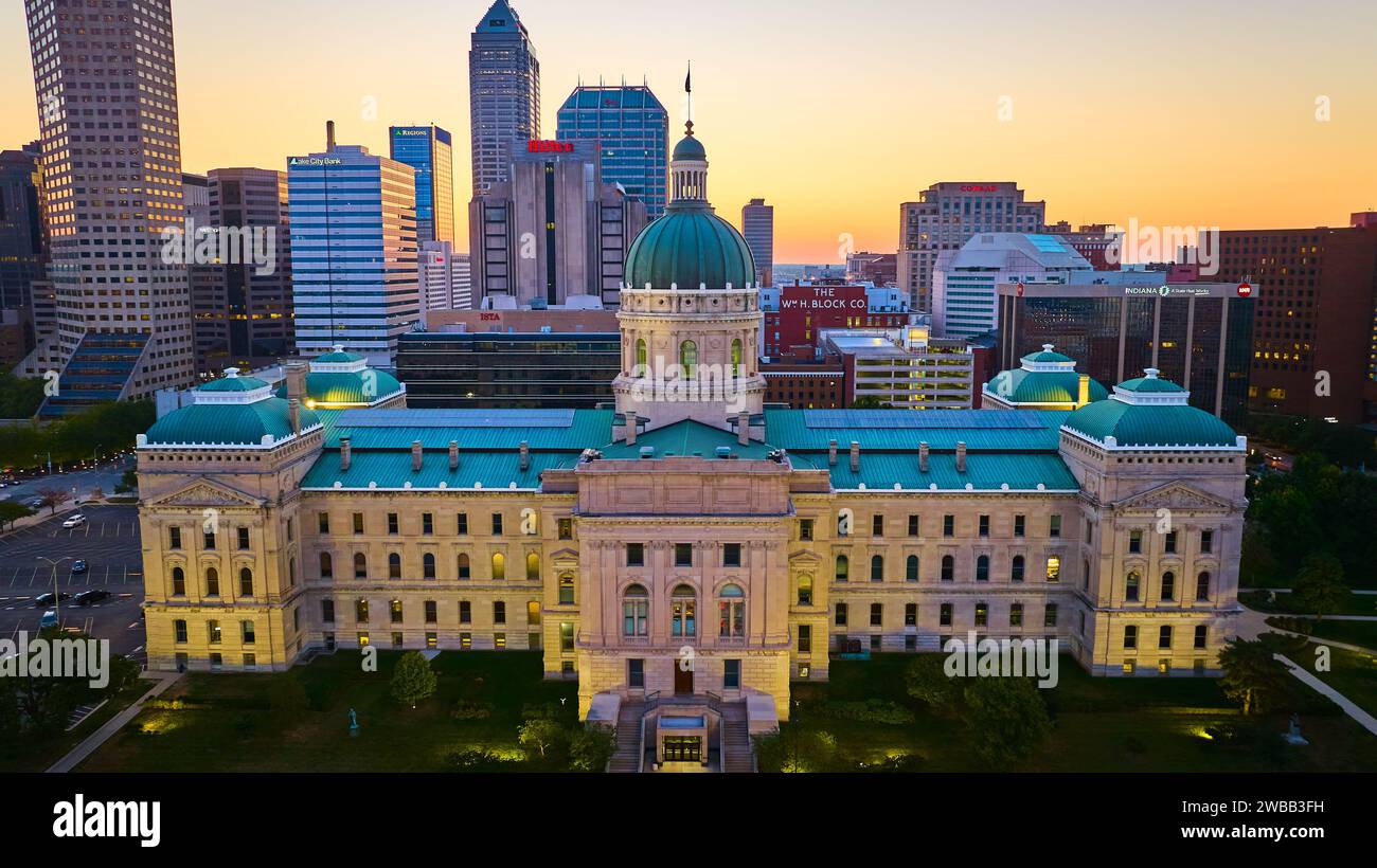 Aerial Golden Hour Contrast of Courthouse and Skyscrapers Stock Photo ...
