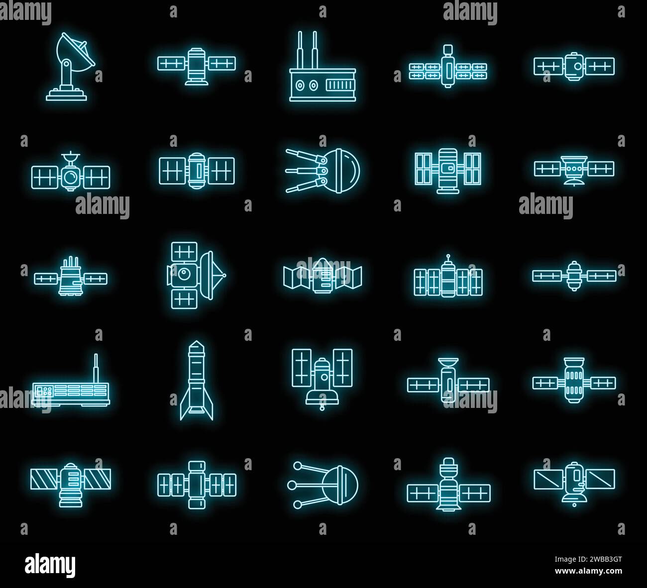Radio satellite icons set. Outline set of radio satellite vector icons ...