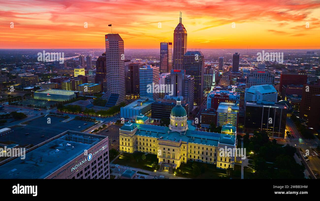 Aerial Twilight Cityscape with Historic Courthouse in Indianapolis ...