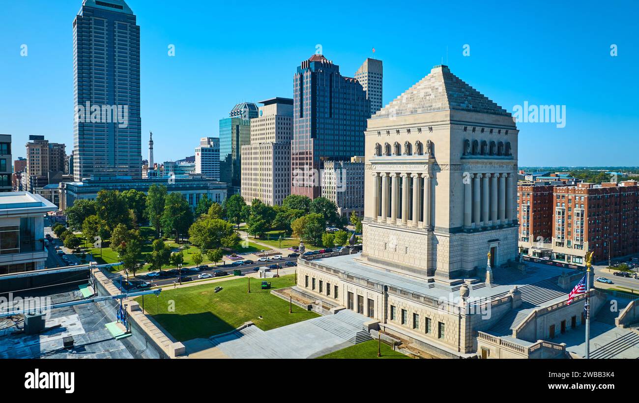 Aerial View of Neoclassical Building Amidst Indianapolis Skyscrapers ...