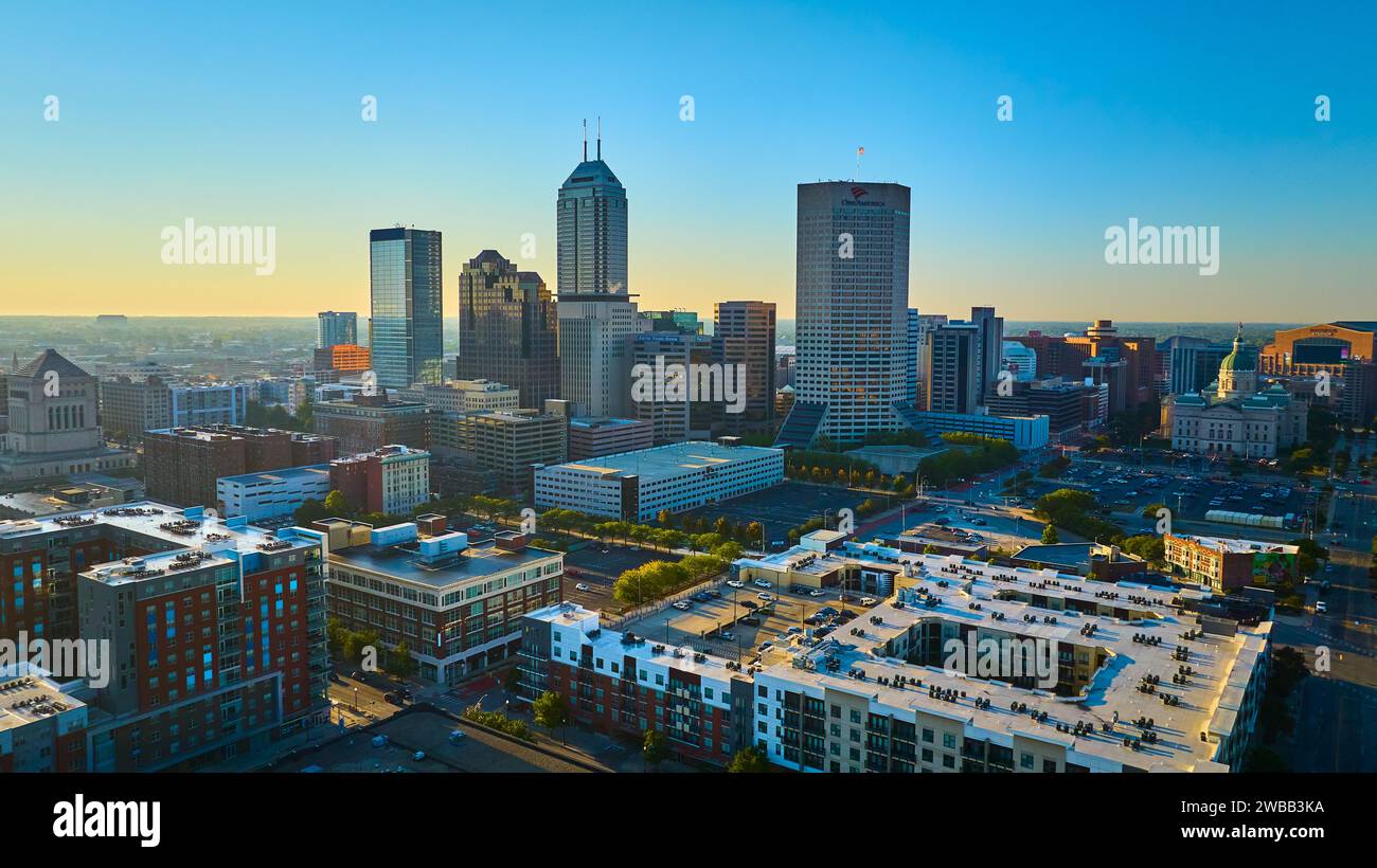 Aerial Indianapolis Cityscape at Golden Hour with Skyscrapers Stock ...