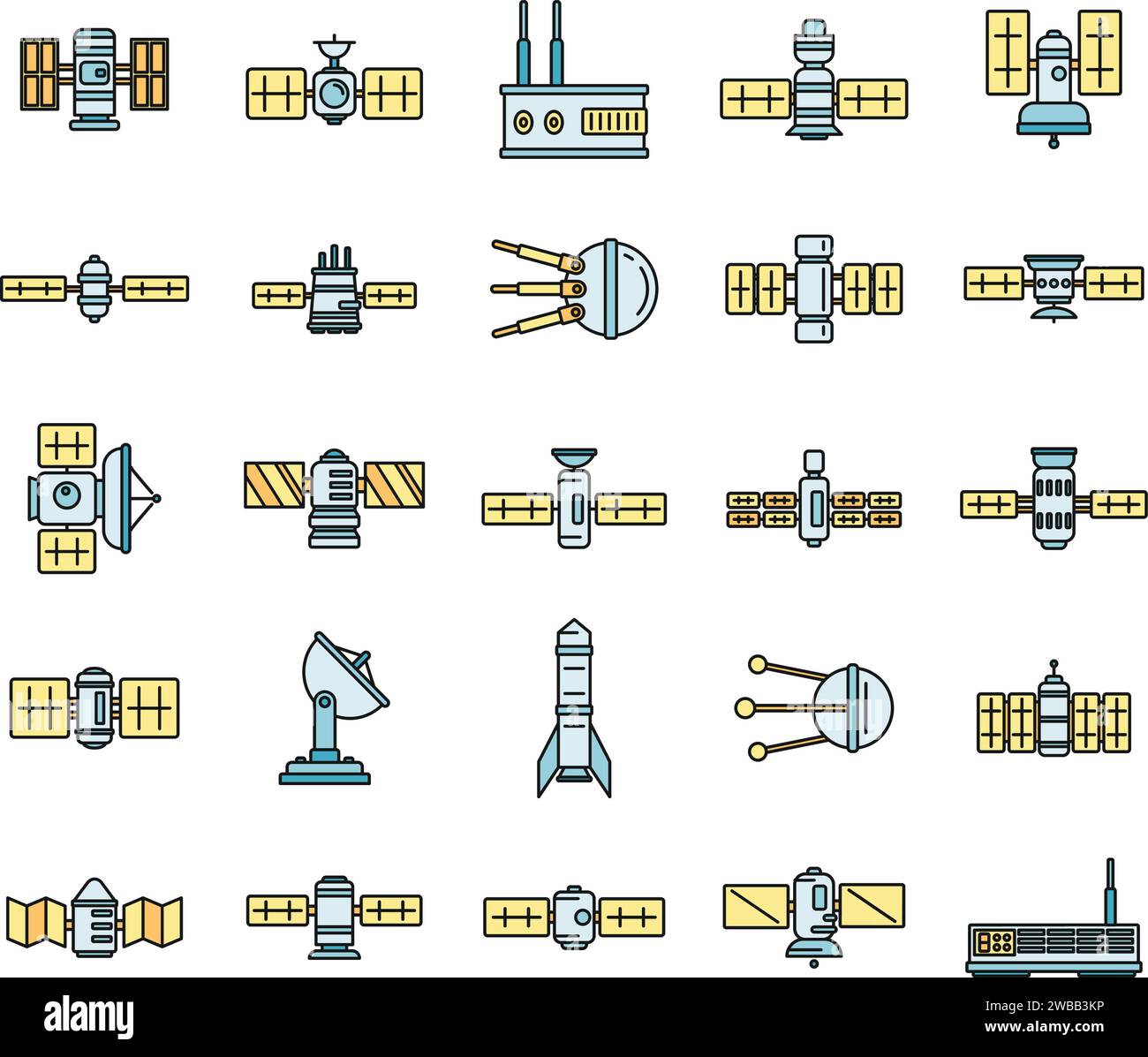 Radio satellite icons set. Outline set of radio satellite vector icons thin line color flat on ...
