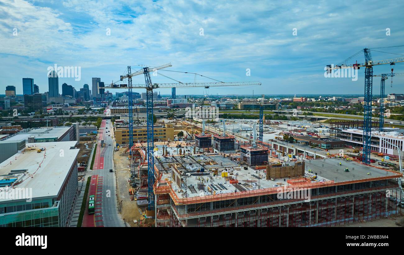 Aerial View of Urban Construction Cranes and Cityscape, Indianapolis ...