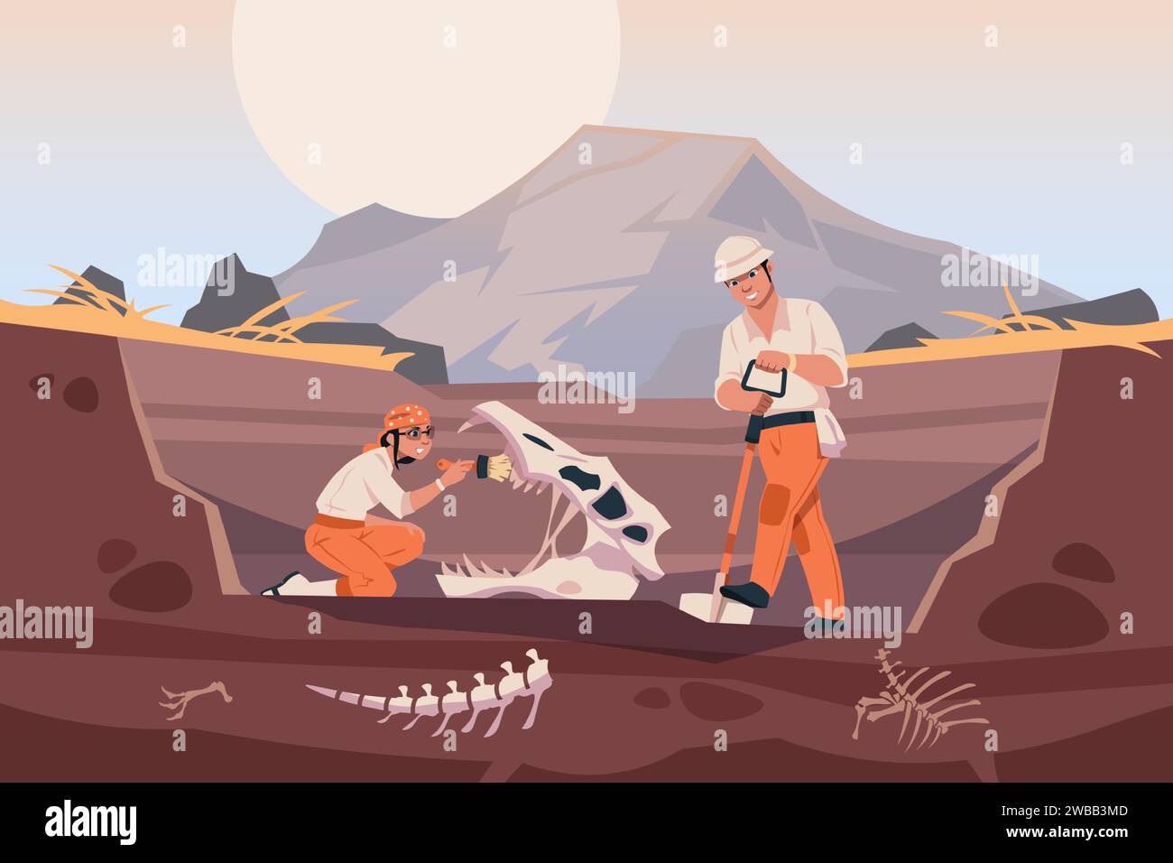 Prehistoric animal skull excavation Stock Vector Images - Alamy