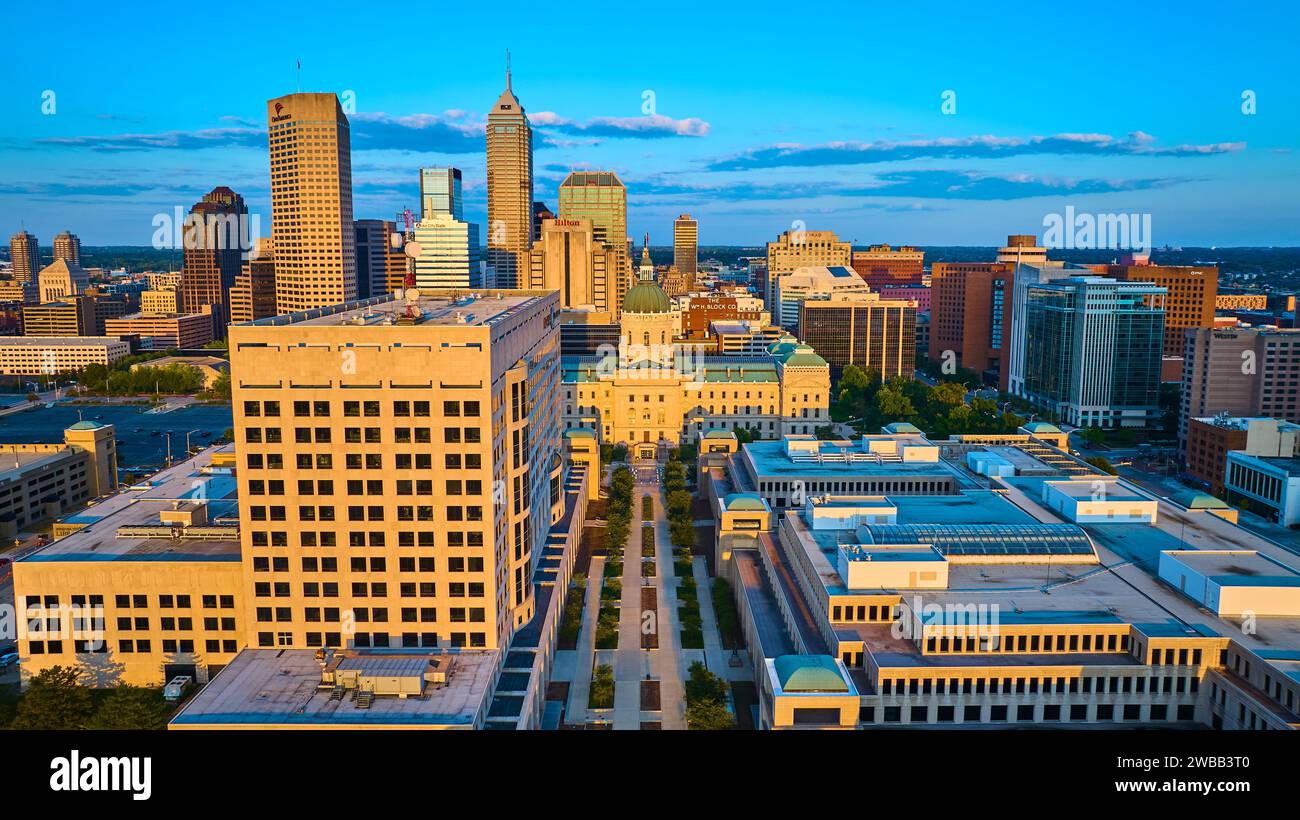 Aerial Golden Hour Cityscape with Courthouse Dome, Indianapolis Stock ...