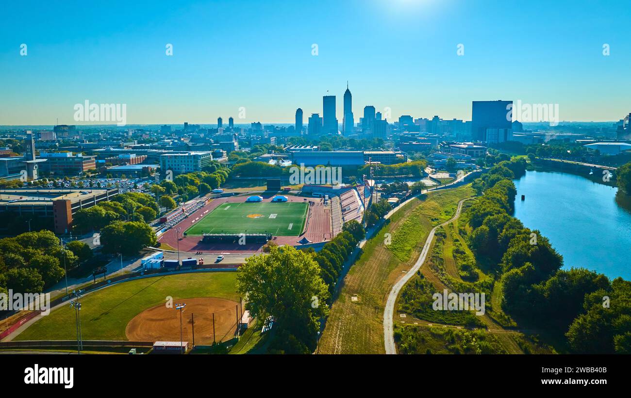 Aerial View of Indianapolis Skyline with River and Sports Complex Stock ...