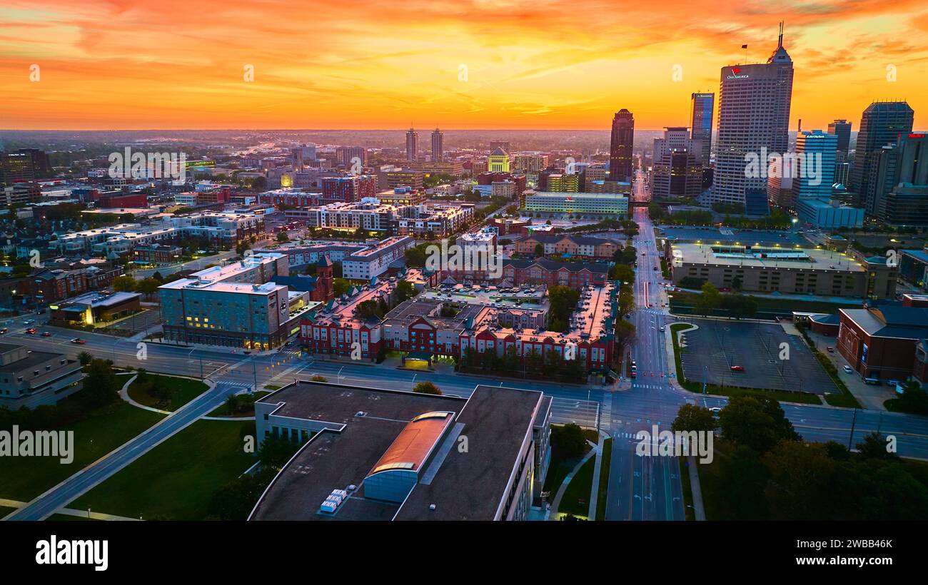 Aerial Golden Hour Cityscape with Skyscrapers in Indianapolis Stock ...